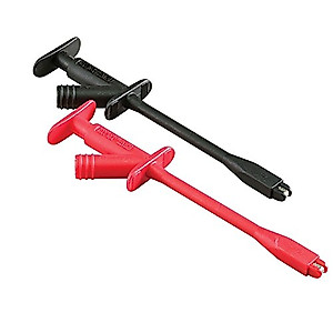 TestHelper TP760-1 Industrial Grade Plunger Style Test Clip Set, Safety Alligator Clamp with 4mm Banana Socket Connection Flexible Spring Jaw Opening Red/Black