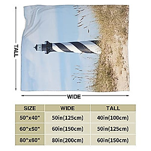 Blanket，Cape Hatteras Lighthouse Towers Over Beach Dunes Ultra-Soft Micro Fleece Throw Blanket Flannel Blankets for Couch Bed Living Room 50"X 40"