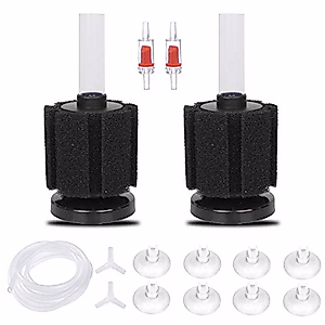 ALEGI Aquarium Sponge Filter with Airline Tubing, Check Valves, Suction Cups for 10 Gallon Fish Tank, Betta, Nano, Shrimp, Fry, Biochemical Filter