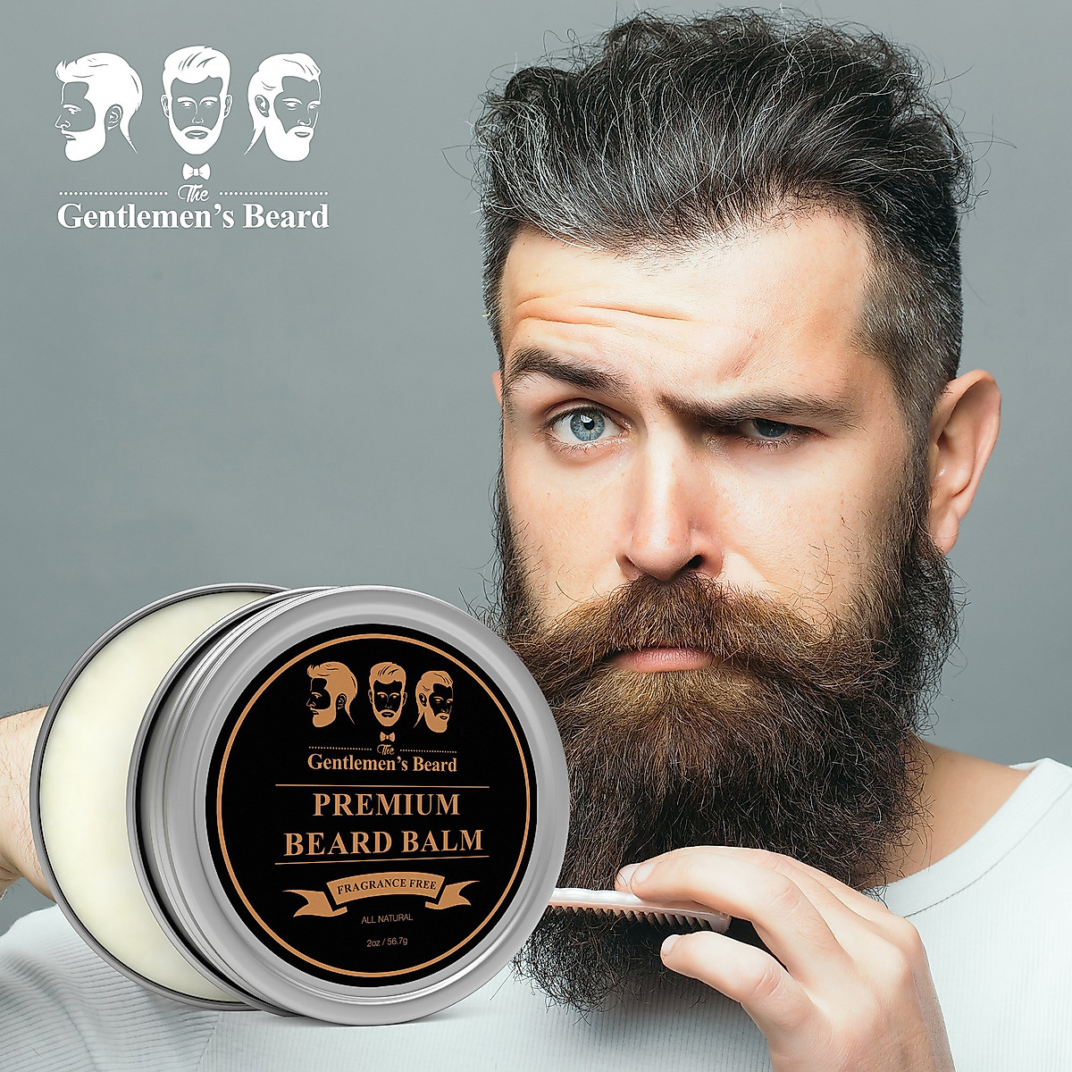 The Gentlemen's Premium Beard Balm - Fragrance Free - Leave-in Conditioner & Softener - All Natural - Styles, Strengthens, Thickens & Softens Promoting Healthier Beard & Mustache Growth