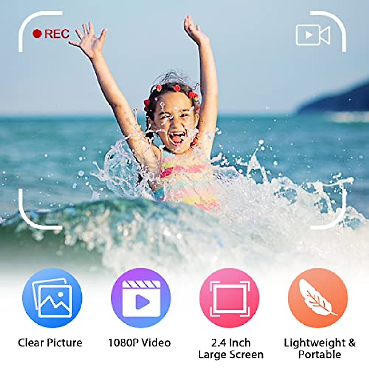 dsfen 1080P 20 Mega Pixels High Resolution Kids Video Camcorder Portable Mini Digital Camera with 2.4 Inch Large Display Screen Birthday Gifts for Boys Girls