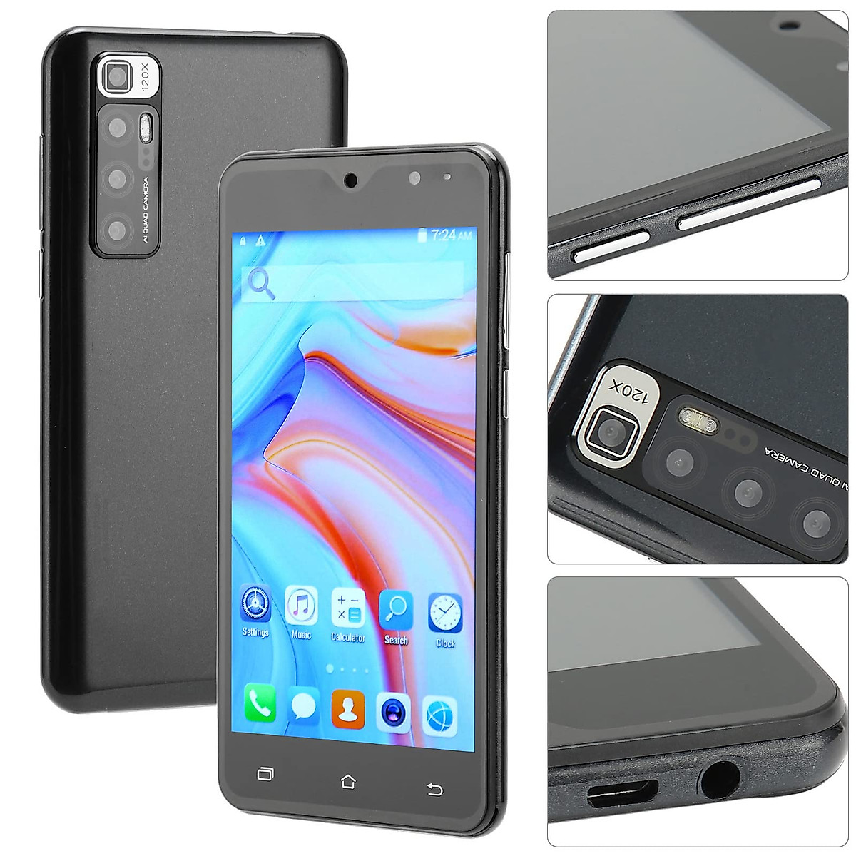 GOWENIC 5in Cellphone for Android11 2.4G 5G WiFi 5MP Front 8MP Rear Camera 4800mAh MT6580 8 Core 2GB RAM 16GB ROM 100‑240V Black Smartphone