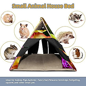 RATGDN Small Pet Hideout Colorful Flower Rose Hamster House Guinea Pig Playhouse for Dwarf Rabbits Hedgehogs Chinchillas