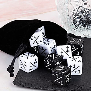 48 Pieces MTG Dice Counters Token Magic The Gathering Dice Set Creature Stats Buff Cube D6 Dice for CCG Card Card Games Accessory(Black, White)