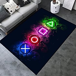 Video Game Controller Gamepad Home Decor Printed Large Area Rugs for Teen Boys Kids Play Bedroom, Polyester Fiber Non-Slip Floor Carpet Yoga Mat, Hairless Crystal Velvet Sofa Floor Mat for Living Room