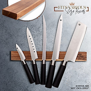 Magnetic Knife Holder for Wall - Wooden Magnetic Knife Holder - 15.7 Inch Acacia Wood Knife Holder - Kitchen Magnetic Knife Strip - Strong Magnetic Knife Bar - Space-saving Knife Rack