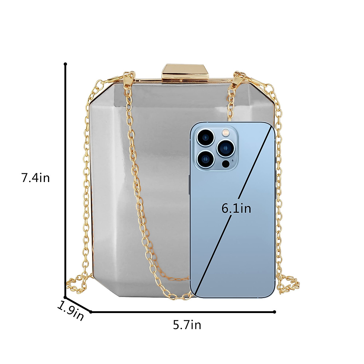 Reberomantic Women Metal Handbag Chain Geometric Evening Clutch Purse (A-silver)