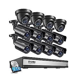 ZOSI 16CH 1080P Security Camera System with 2TB Hard Drive,H.265+ 16Channel 1080P HD-TVI DVR with 12PCS 1080P Outdoor Indoor Surveillance Cameras, 80ft Night Vision, Motion Detection,Remote Access