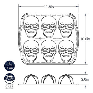 3D Skull Halloween Bakeware, Non-Stick Handmade 6 Grids Haunted Skull Cakelet Pan Creative Chocolate Jelly Fondant Cake Baking Mold Ice Cube Maker for Party Decor Gifts