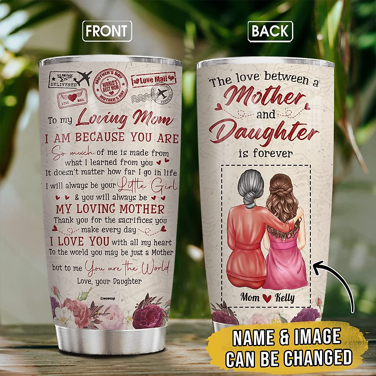 Personalized Mom Tumbler I Am Because You Are 20oz & 30oz Stainless Steel Coffee Mugs For Mothers Day, Birthday & Christmas Custom Mom Gifts