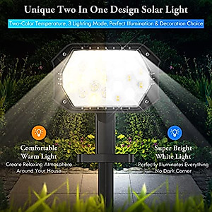 Solar Light Outdoor - Solar Powered Spot Light with 32 LEDs, 3 Modes Solar Landscape Light, Warm/Cold White 2-in-1 IP67 Waterproof Pathway Lights, Auto ON/OFF Wall Light for Garden Yard Driveway