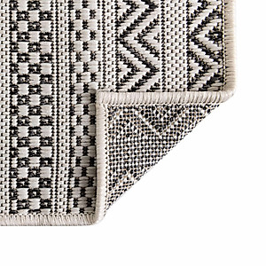 Rugs.com Outdoor Ribbon Collection Rug – 2' 7 x 12' Runner Beige Flatweave Rug Perfect for Hallways, Entryways