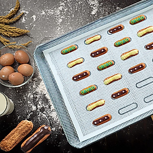 Firsmat 2 Pk Perforated Eclair Mesh Mat Silicone baking mats for Bread Tartlets Cookies Oven Sheets (11-4/5" x 15-3/4")