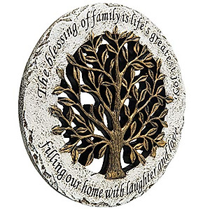 MyGift Resin Outdoor Stepping Garden Stone, Decorative Wall Decor with Life Family Tree and Quote