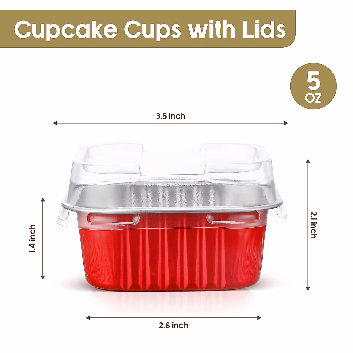 Mimorou 100 Pcs Valentine's Day Red Aluminum Foil Baking Cups with Lids 5oz Baking Liner Cups Disposable Ramekin Muffin Cups Desserts Cupcake Container for Party Holiday Celebration
