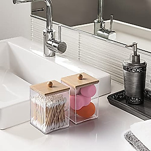 Qtip Holder Dispenser, Apothecary Jars with Lids, Acrylic Cotton Ball Holder - Q Tip Holder Apothecary Jars Clear Container Dispenser for Cotton Swab, Cotton Round Pads, Floss (2Pack Square Jars)