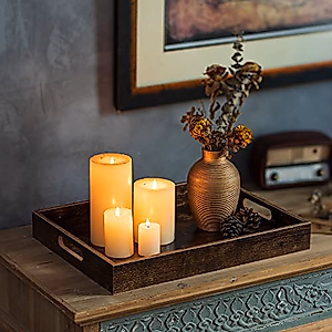 Hanobe Brown Decorative Serving Trays: Rustic Brown Rectangle Tray Decor with Cutout Handles for Coffee Table Ottoman Living Room Kitchen Home Decor, Large