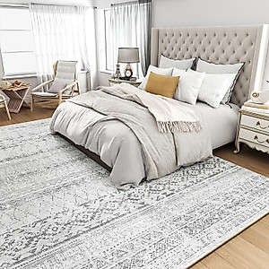 Area Rugs for Living Room - 8x10 Machine Washable Boho Moroccan Rug Distressed Neutral Carpet Non Slip Soft Indoor Rug for Bedroom Dining Room Playroom Office