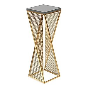 Kate and Laurel Elita Mid-Century Modern Industrial Wood and Metal Pedestal End Table for Storage and Display, 10x10x30, Gray/Satin Gold