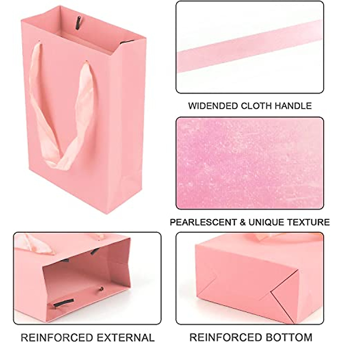 Dasofine Pink Gift Bags 12 Pack 5.03‘’ × 2.36‘’ × 7.40‘’ Small Gift Bags Paper Party Favor Bag with Handle, Retail Bag for Shopping, School, Office