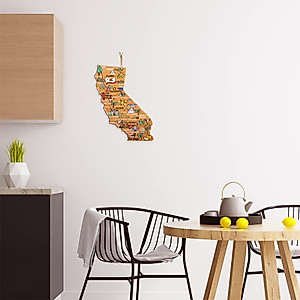 Totally Bamboo California State Shaped Cutting Board and Charcuterie Serving Platter with Artwork by Fish Kiss, Includes Hang Tie for Wall Display