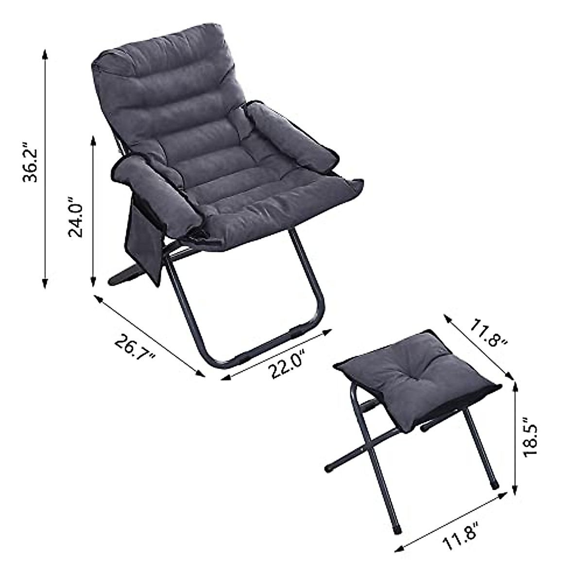 Lazy Chair Modern Aluminum Lounge Reclining Armchair Sofa with Ottoman Comfy Reclining Chair for Living Room, Grey