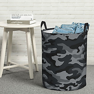 Gbuzozie 38l Round Laundry Hamper Army Camouflage Storage Basket Waterproof Coating Black And Grey Camo Organizer Bin For Nursery Clothes Toys