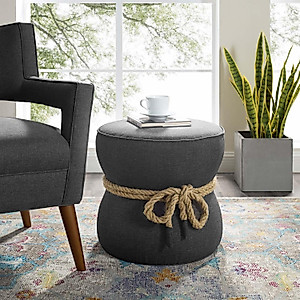 Modway Beat Upholstered Fabric Nautical Rope Round Ottoman in Gray, 19"L x 18.5"H