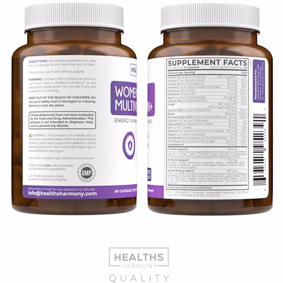 Multivitamin for Women (Non-GMO) Daily Womens Multivitamin + Multi Mineral for Energy Boost, Antioxidants, Hair & Eye Health - with Biotin, Zinc, Magnesium and Lutein - Vitamins & Herbs - 60 Capsules