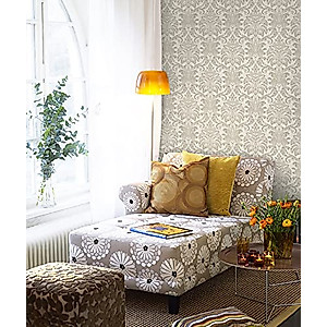 CiCiwind Vintage Wallpaper Peel and Stick Removable Self-Adhesive Wallpaper Beige Grey Floral Contact Paper for Cabinets Walls Covering Vinyl Film Paper 78.7" x 15.5"