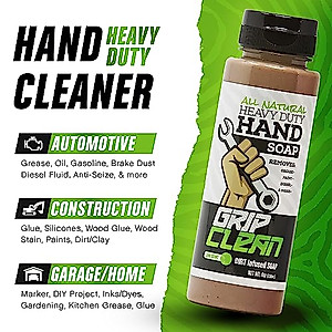 Grip Clean | Degreaser Hand Cleaner for Auto Mechanics - Dirt-Infused Liquid Hand Soap Absorbs Grease, Oil, & Odors. Natural Heavy Duty Pumice Soap with Moisturizing Ingredients. Lime Scented.