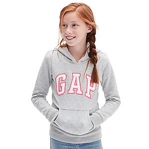 GAP girls Logo Hoodie Hooded Sweatshirt, Light Heather Grey B10, Large US