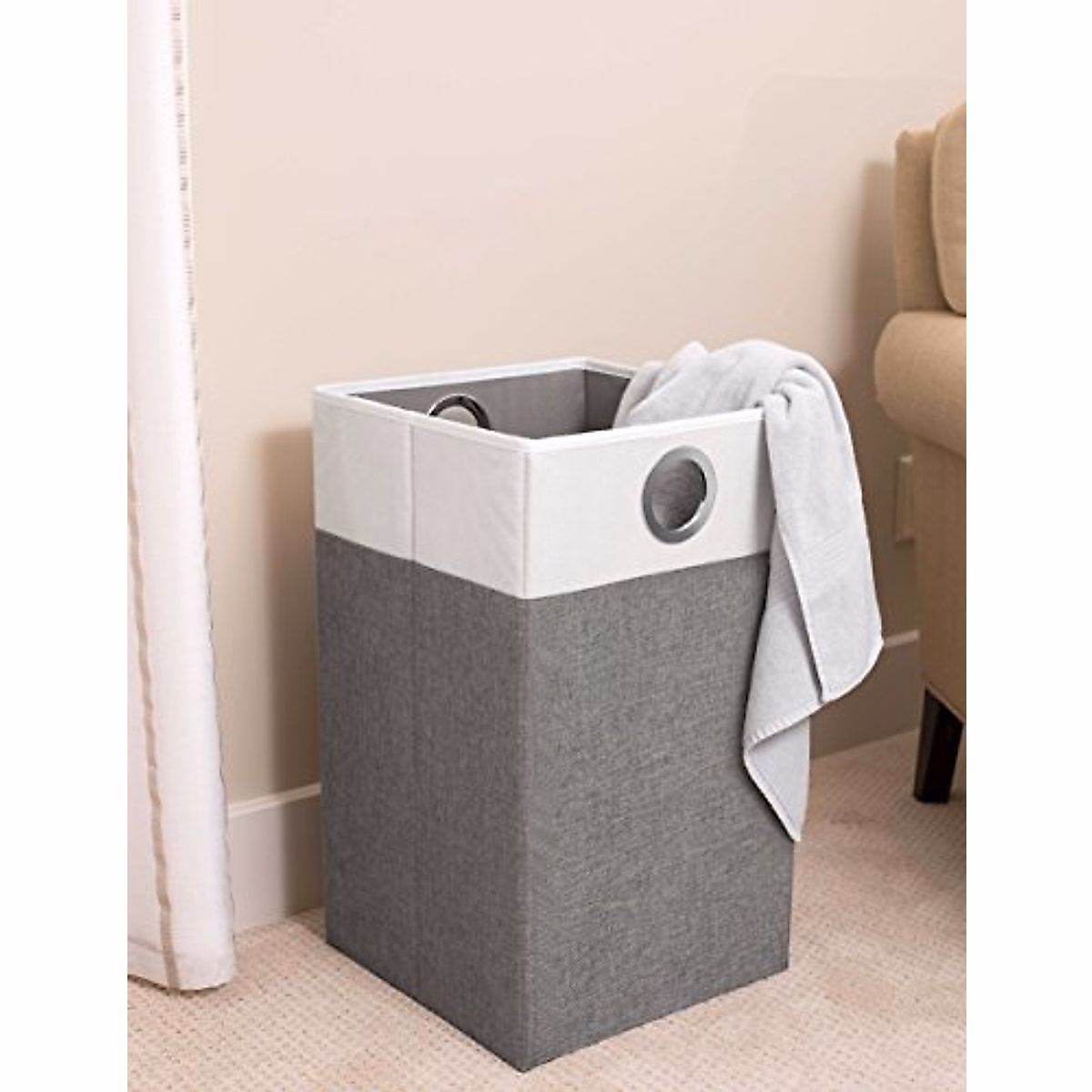 BIRDROCK HOME Folding Cloth Laundry Hamper with Handles - Dirty Clothes Sorter Basket - Easy Storage - Collapsible - Home Organization - Grey and White