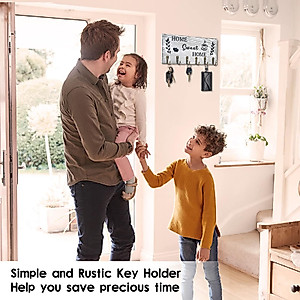 AHYS Key Holder Wall Mount Rustic Home Sweet Home Sign with Key Holder for Wall Decor Key Hanger Key Rack with 6 Key Hooks Wall Key Holder for Entryway Living Room Bedroom - Grey