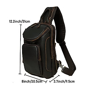 Leather Sling Bag for men,Full Grain Leather Crossbody Bag Anti-Theft Shoulder Sling Bag for Men Vintage fit 11 inch ipad Dark Brown