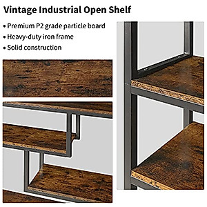 Becko US Bookshelf Bookcase Industrial 7 Tier Bookshelf Vintage Etagere Bookcase with Rustic Finish Rustic Vintage Display Shelf Storage Open Rack for Home Office (Rustic Brown)