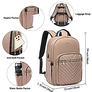 LOVEVOOK Laptop Backpack for Women 17.3 inch,Cute Womens Travel Backpack Purse,Professional Laptop Computer Bag,Waterproof Work Business College Teacher Bags Carry on Backpack with USB Port,Brown