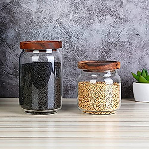 Vensp Clear Borosilicate Glass Storage Jars with Airtight Wooden Lids,Set of 2-19/29oz,Glass Kitchen Storage Jar Canisters, Sealed Jars For Sugar Salt,Glass Loose Tea Storage Holder Container
