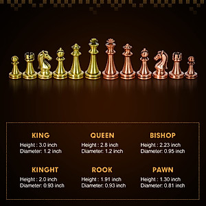 LuckyWish Staunton Weighted Metal Chess Pieces Chessmen with 2.6 Inch King Felted 2 Extra Queens Chess Pieces Only, No Board