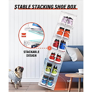 KDOR Shoe Boxes Clear Plastic Stackable 3 Pack Shoe Storage for Sneakerheads, Magnetic Door, Strong and Block of UV Protect your Shoes