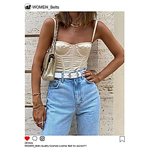 WHIPPY Women Leather Belts for Jeans Pants Fashion Dress Belt for Women with Solid Pin Buckle, White, M