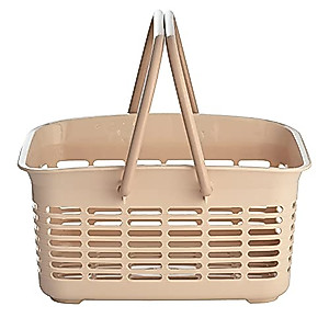 ALINK Plastic Shower Caddy Basket with Handle, Portable Organizer Storage Basket for College Dorm, Bathroom, Kitchen - Khaki