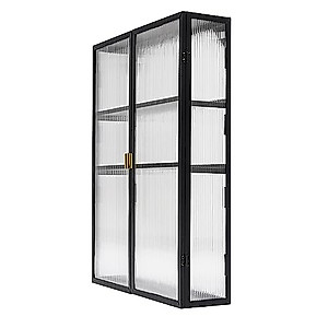 JINHZIXIU Retro Style Haze Double PC Door Wall Cabinet Display Cupboard with Detachable Shelves Enclosed Storage Cabinet for Office Dining Room Living Room Kitchen Bathroom Black