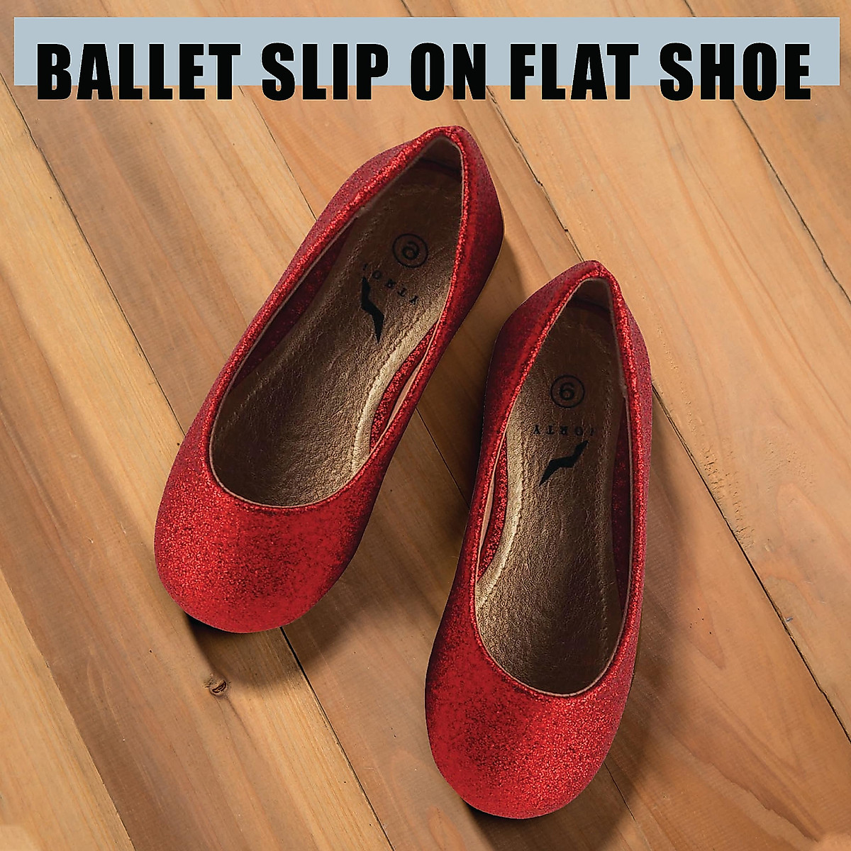 NORTY 12 Fashion Ballerina Shoes for Girls - Ballet Slippers for Toddlers and Big Kids - Dance and Ballet Flats - Runs Two Sizes Small - Red Glitter