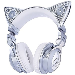 Brookstone Limited Edition Ariana Grande Wireless Cat Ear Headphones with External Speaker, Bluetooth Microphone, and Color Changing Accents