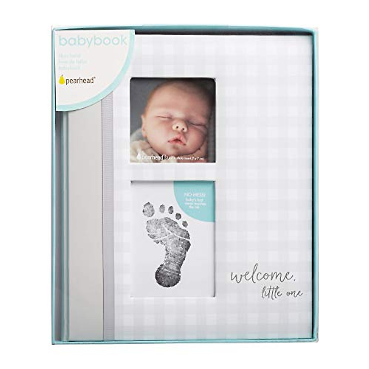 Pearhead Welcome Little One First 5 Years Memory Book, Gender-Neutral Baby Keepsake for New and Expectant Parents, Pregnancy And Milestone Journal, Gray Gingham