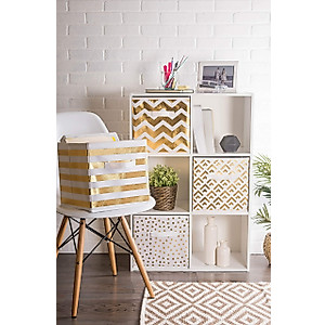 DII Non Woven Storage Collection Polka Dot Collapsible Bin Small Set, 11x11x11 Cube, White with Gold Dots, 4 Piece