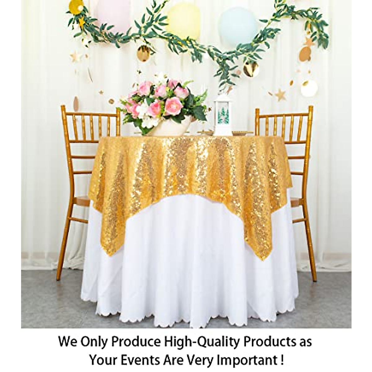 ShinyBeauty Sequin Tablecloth-Gold Sequin Table Overlay and Sequin Tablecloth/Linen for Wedding/Party/Event/Decoration-Gold (36inx36in) (Gold)