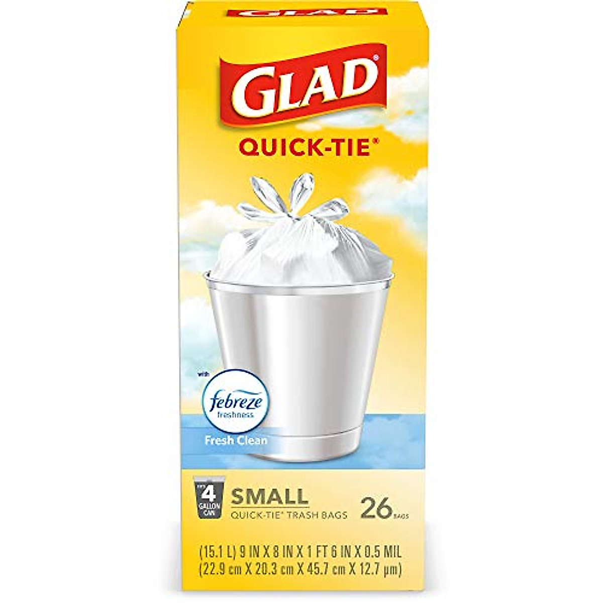GLAD Small Trash Bags - 4 Gallon Trash Bag for Waste Basket, Gain Fresh Clean Scent, 26 Count (Pack of 6)
