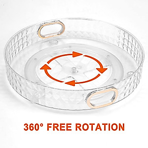 YEAVS Lazy Susan Turnable Organizer, 10.8 Inch Clear Storage Container 360 Degree Spinning Round Spice Rack with Handle for Cabinets Pantry Refrigerator Countertops